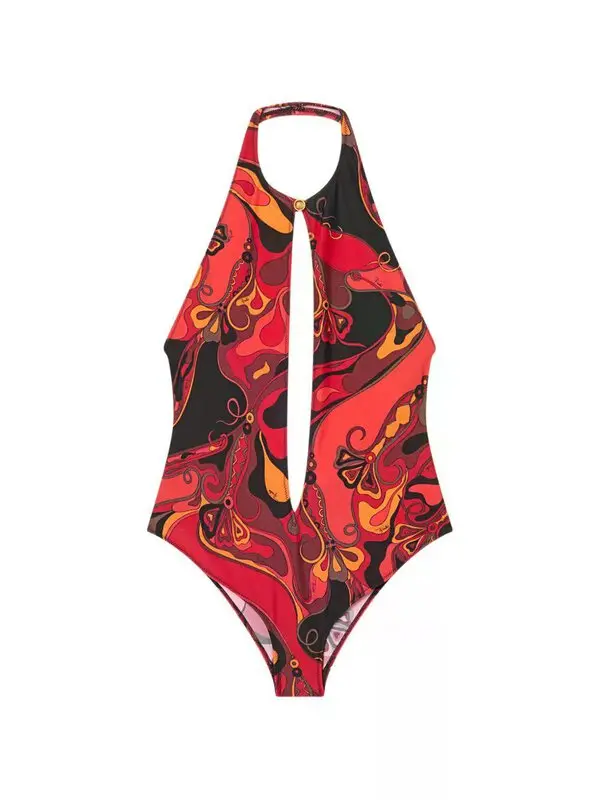 Emilio Pucci Orchidee Print High Neck One Piece Swimsuit