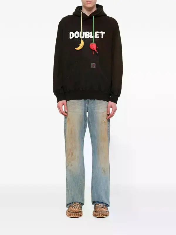DOUBLET Mud-dyed Logo-appliqué Hoodie