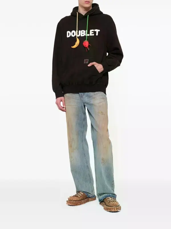DOUBLET Mud-dyed Logo-appliqué Hoodie