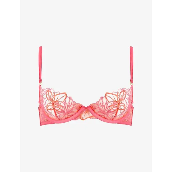Bluebella Lilly Wired Floral Lace Bra - Pink Lemonade/cantaloupe