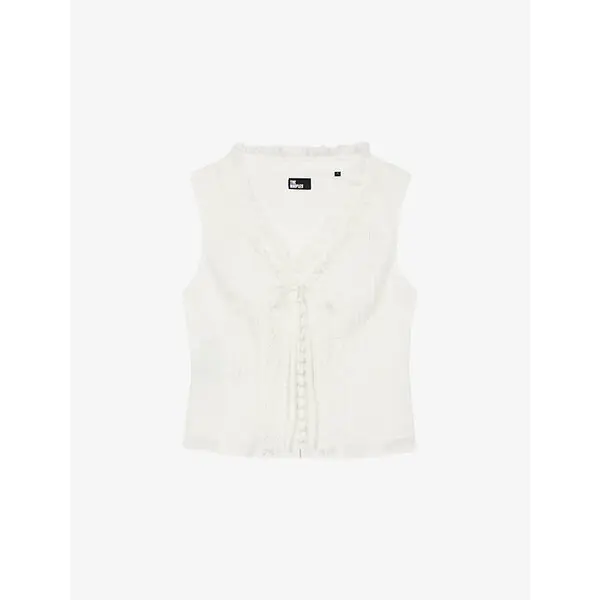 The Kooples Sleeveless V-neck Cotton Top With Lace Trim