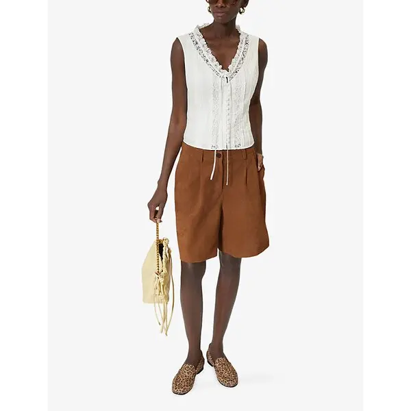 The Kooples Sleeveless V-neck Cotton Top With Lace Trim