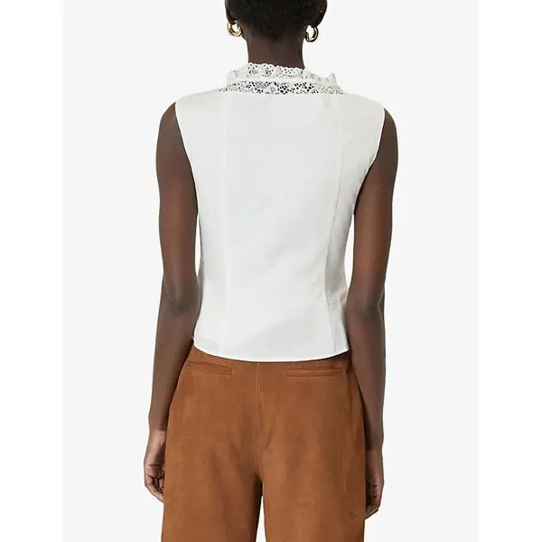 The Kooples Sleeveless V-neck Cotton Top With Lace Trim