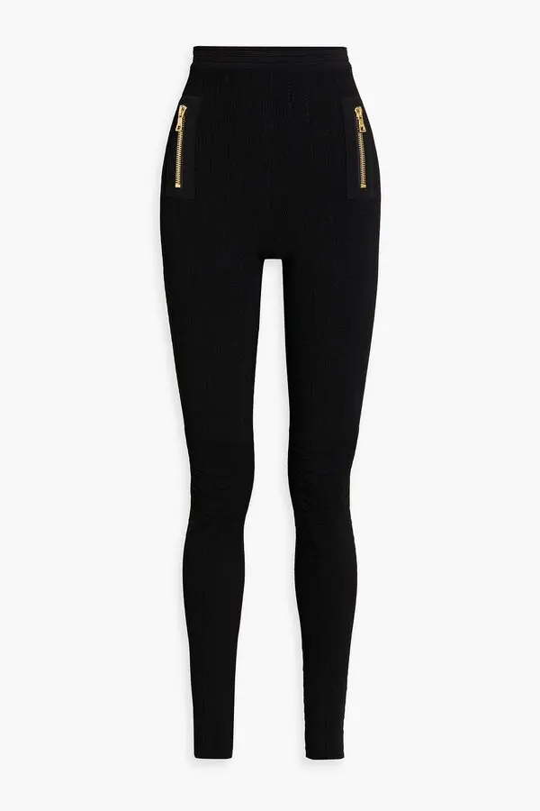 Balmain Ribbed Knit Skinny Pants With Zipped Pockets