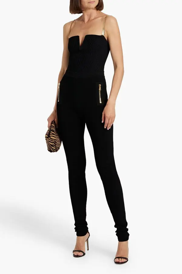 Balmain Ribbed Knit Skinny Pants With Zipped Pockets
