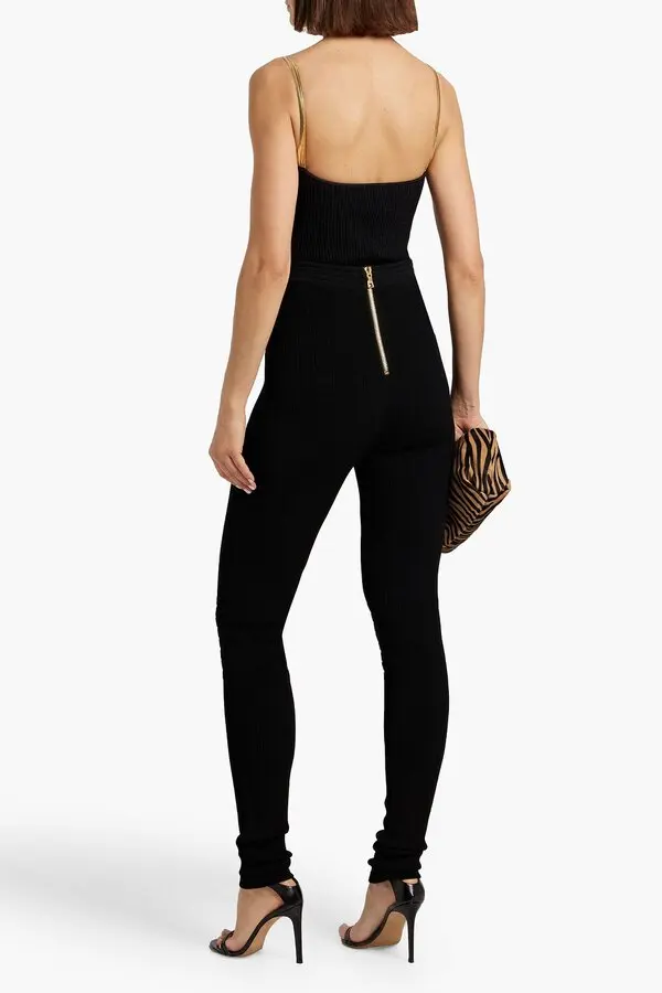 Balmain Ribbed Knit Skinny Pants With Zipped Pockets