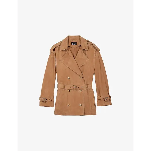 The Kooples Double-breasted Belted Suede Jacket