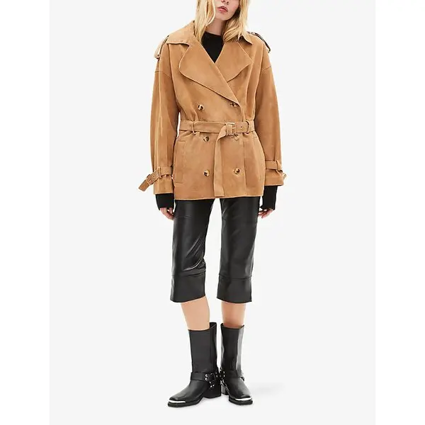 The Kooples Double-breasted Belted Suede Jacket