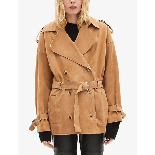 The Kooples Double-breasted Belted Suede Jacket