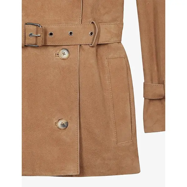 The Kooples Double-breasted Belted Suede Jacket