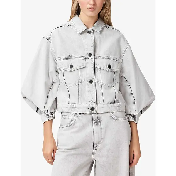 ALLSAINTS Luca Volume-sleeved Denim Jacket - Bleached Grey