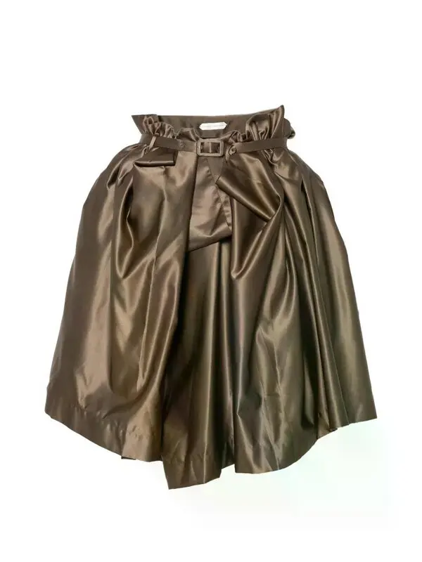 AUGUST BARRON Belted Paperbag-waist Mini Skirt - Brown