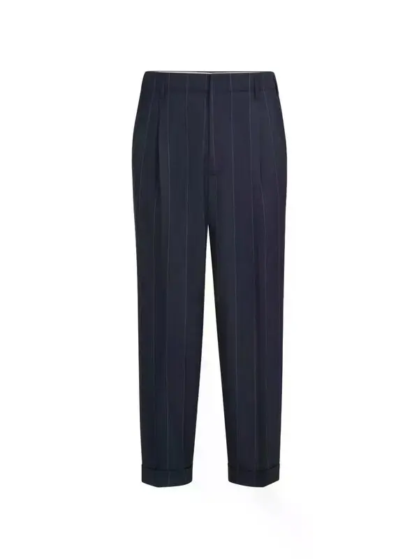 Brunello Cucinelli Virgin Wool Chalk Stripe Double Pleat Trousers - Blue