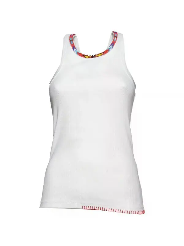 FRONT STREET 8 Bead-embellished Ribbed Racerback Tank Top - White