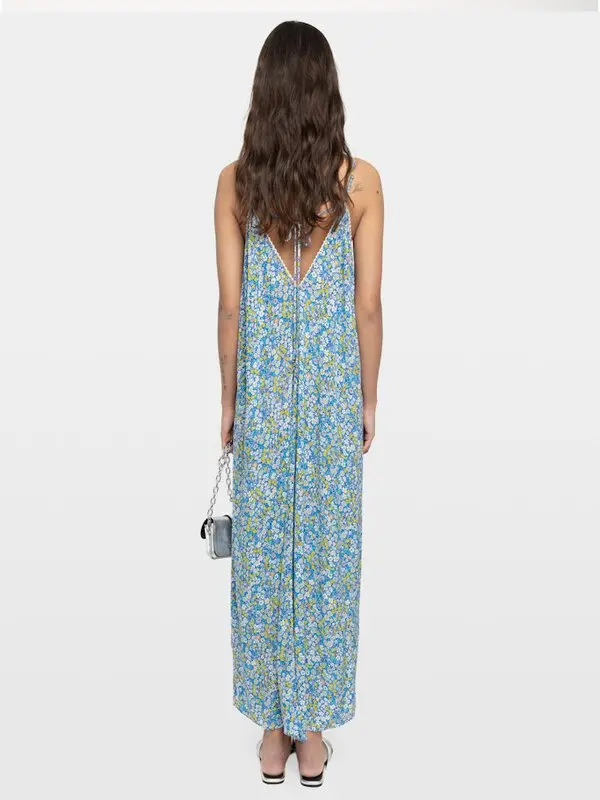Zadig&Voltaire Ristym" Printed Floral V-neck Maxi Dress With Lace Trim