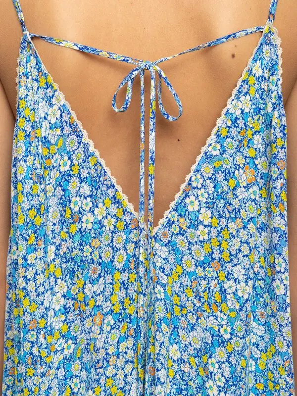 Zadig&Voltaire Ristym" Printed Floral V-neck Maxi Dress With Lace Trim