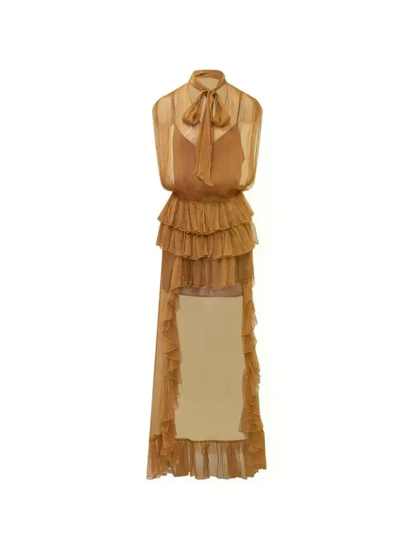 ACTUALEE Ruffled Bow-detail Dress - Brown