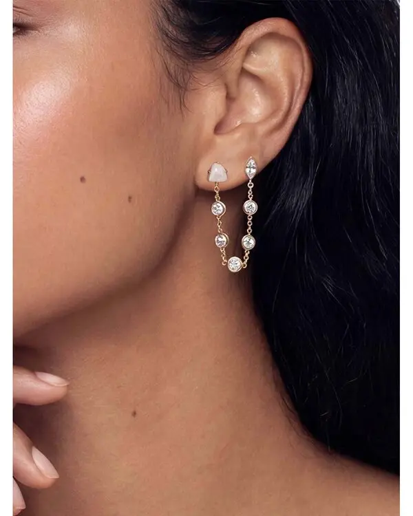 Ettika Gemlite Chain Double Piercing Earrings - Bone