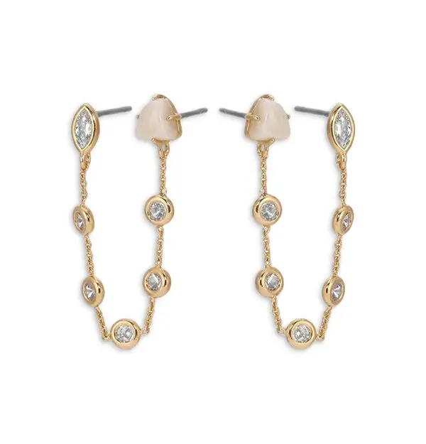Ettika Gemlite Chain Double Piercing Earrings - Bone