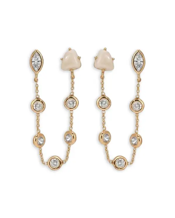 Ettika Gemlite Chain Double Piercing Earrings - Bone