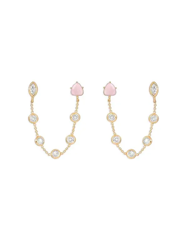 Ettika Gemlite Chain Double Piercing Earrings - Rose Quartz