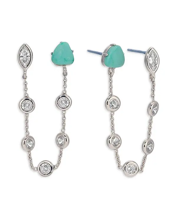 Ettika Gemlite Chain Double Piercing Earrings - Turquoise/silver
