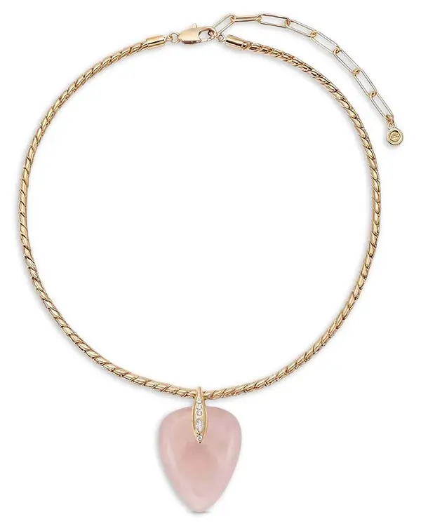 Ettika Pave & Stone Pendant Necklace - Rose Quartz