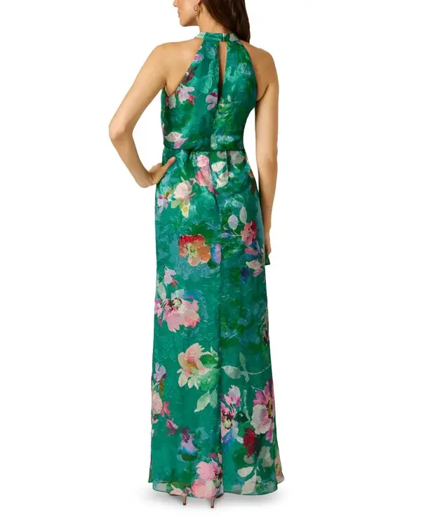 Adrianna Papell Halter Neck Floral Print Mermaid Gown