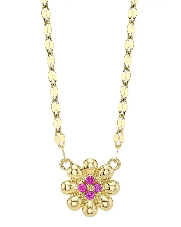 MOON & MEADOW 14k Yellow Pink Sapphire Flower Pendant Necklace, 18 - Gold