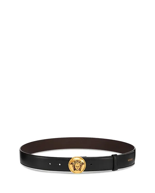 Versace Medusa Leather Belt - Black Gold