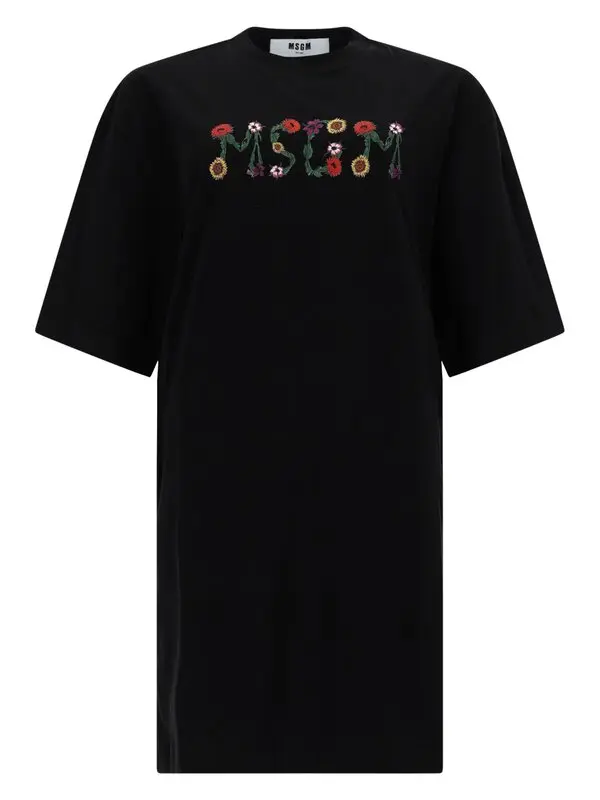 MSGM Embroidered Logo T-shirt Dress - Black