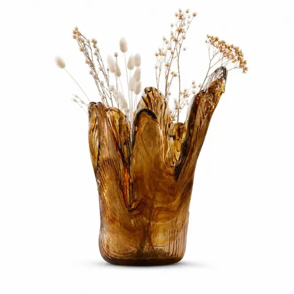 BELS & PEARL Dark Amber Amorphous Glass Vase - Gold