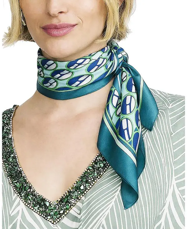 ELLE COLLECTION Printed Satin Scarf - Teal Mint