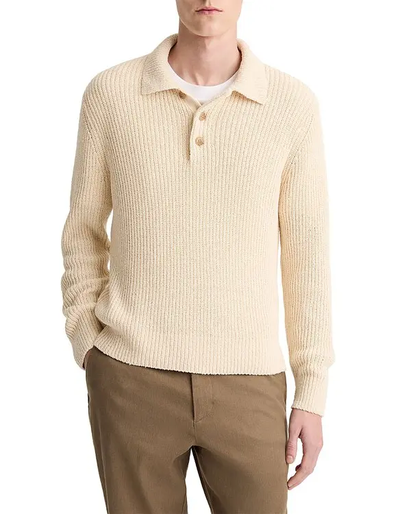Vince Shaker Knit Polo Sweater - Bone