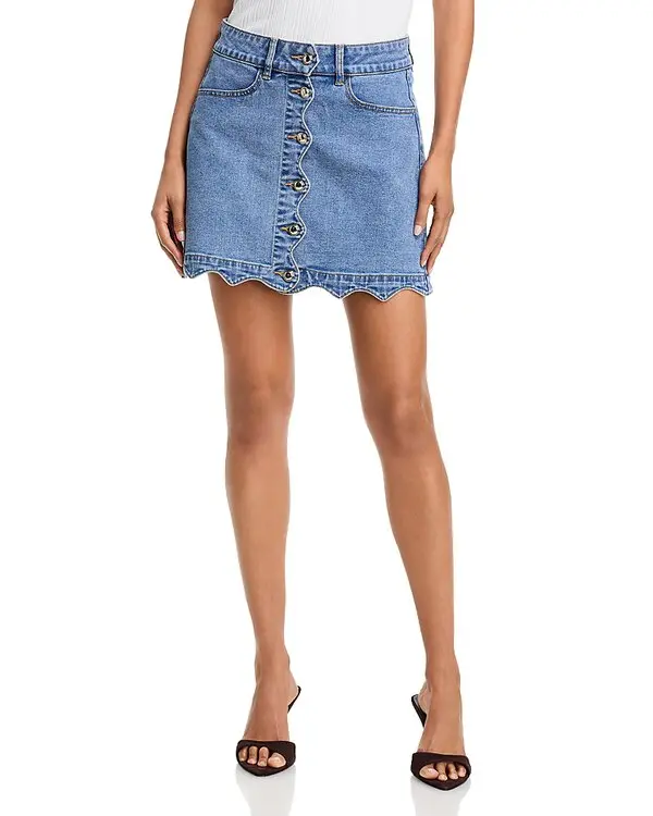 Aqua Scalloped Hem Mini Skirt