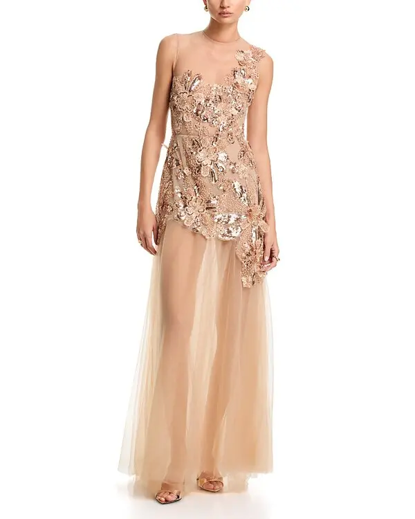 BRONX AND BRONCO Layla Sequin Floral Maxi Dress - Nude