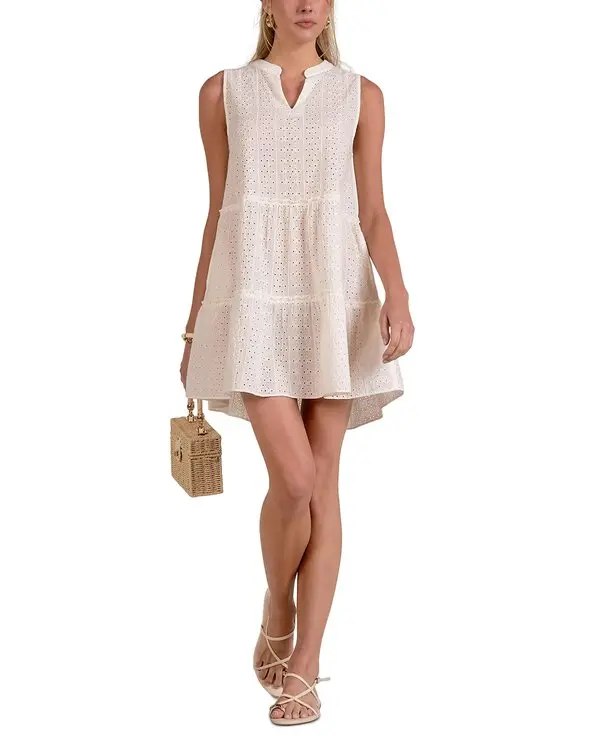 Elan Eyelet Sleeveless Mini Dress - White