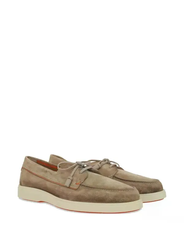 Santoni Suede Lace-up Boat Shoes - Neutrals