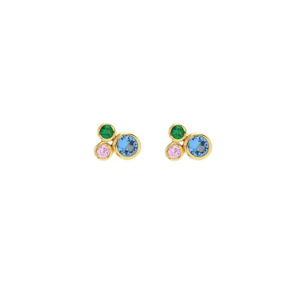 Kris Nations Gold Vermeil Bezel Set Crystal Stud Earrings - Green/blue
