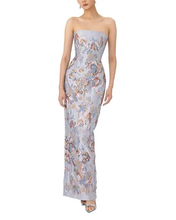 SAU LEE Sequinned Embroidered Gown