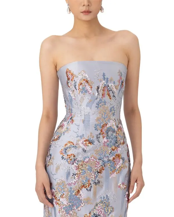 SAU LEE Sequinned Embroidered Gown