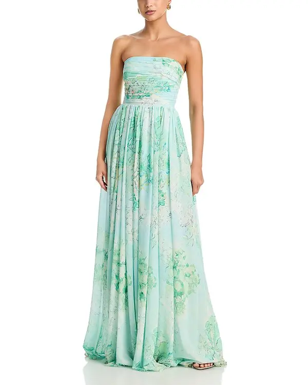 SAU LEE Strapless Floral Print Maxi Dress - Mint Multi