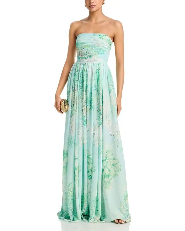 SAU LEE Strapless Floral Print Maxi Dress - Mint Multi