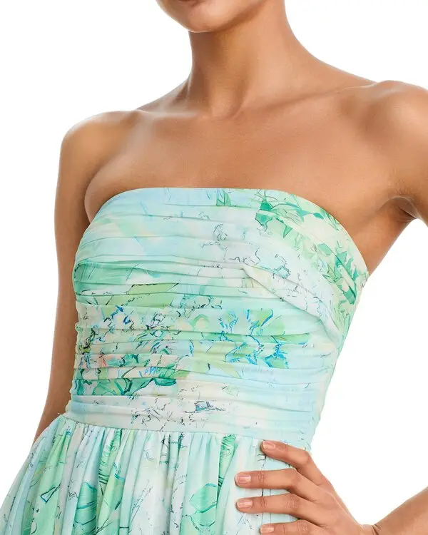SAU LEE Strapless Floral Print Maxi Dress - Mint Multi