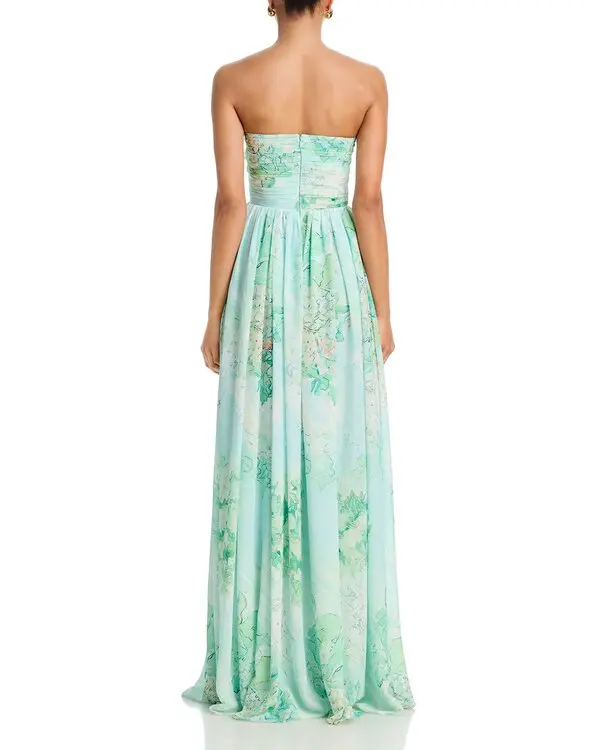 SAU LEE Strapless Floral Print Maxi Dress - Mint Multi