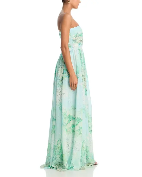 SAU LEE Strapless Floral Print Maxi Dress - Mint Multi