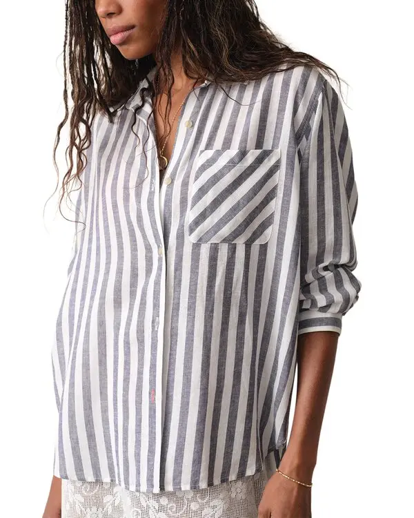Marine Layer Jane Relaxed Stripe Shirt - Navy White