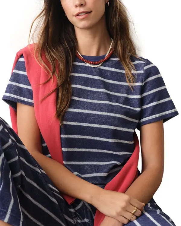 Marine Layer Beach Terry Crewneck Tee Striped - Blue White