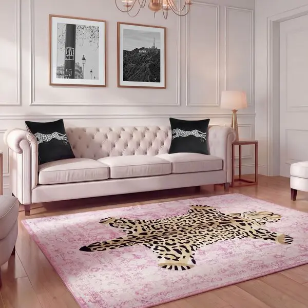 Juicy Couture Finely Washable Rug With Animal Print - Leopard Medallion Light Pink