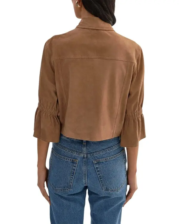 LAMARQUE Suede Ruffle Jacket - Latte